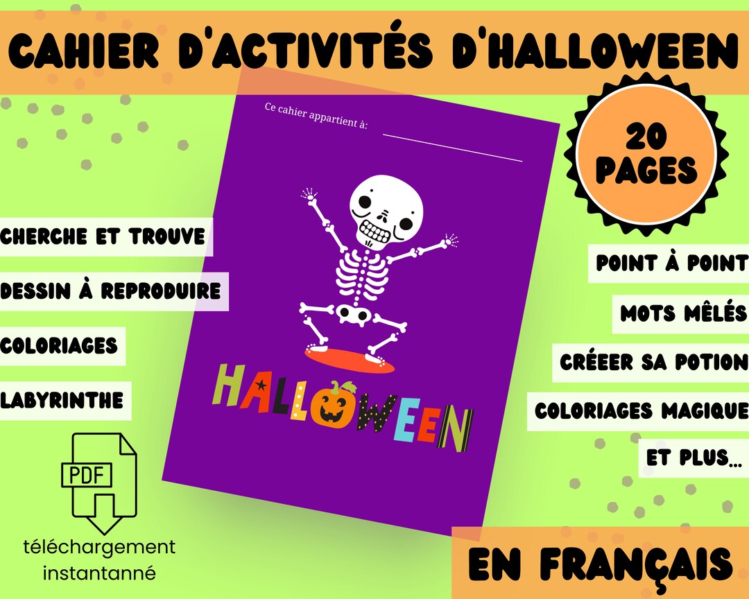 Halloween Activity Book for Kids, Printable Activities in French ...