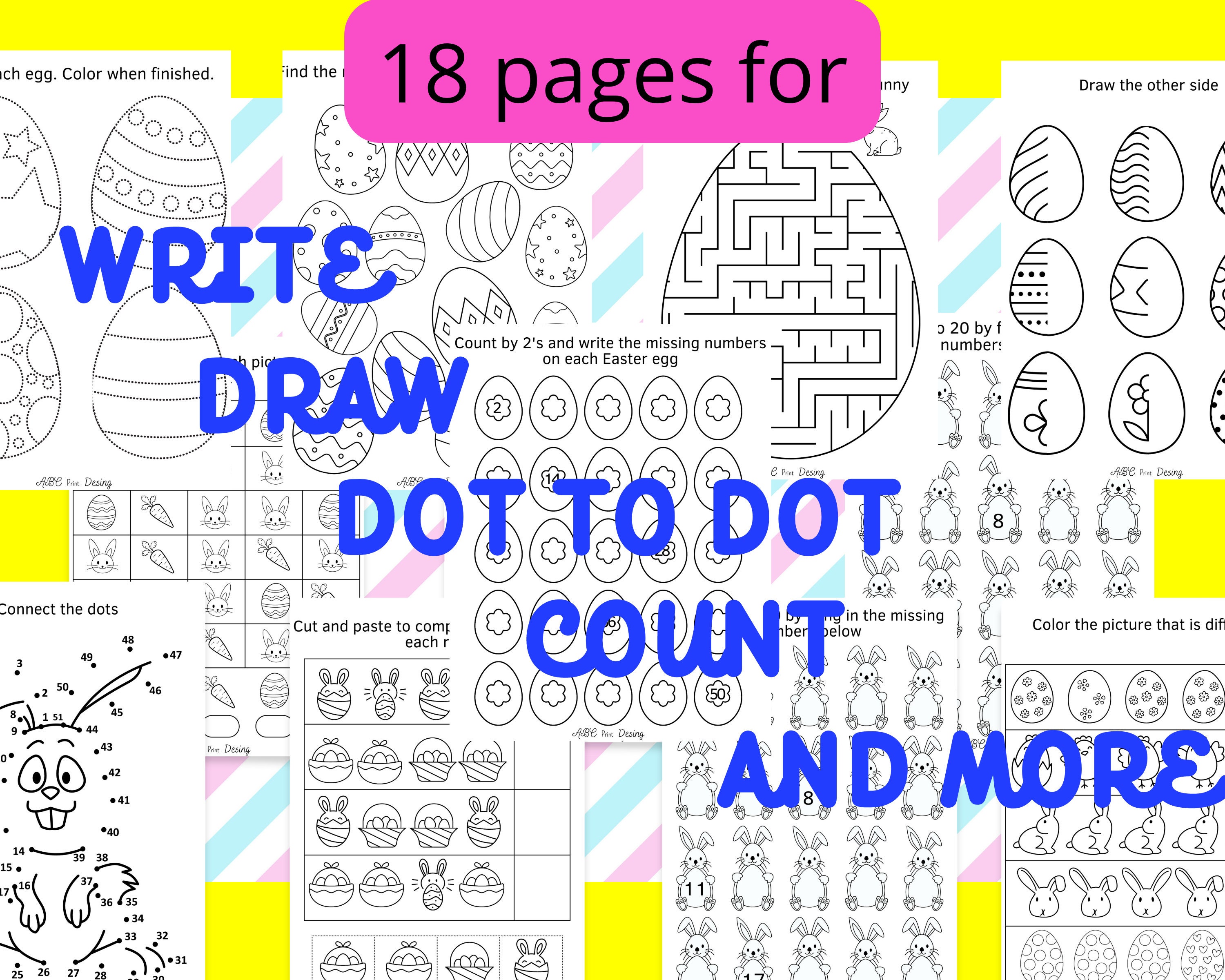 Printable Kids Activity Book, Easter, Coloring Page, Worksheet, Games ...