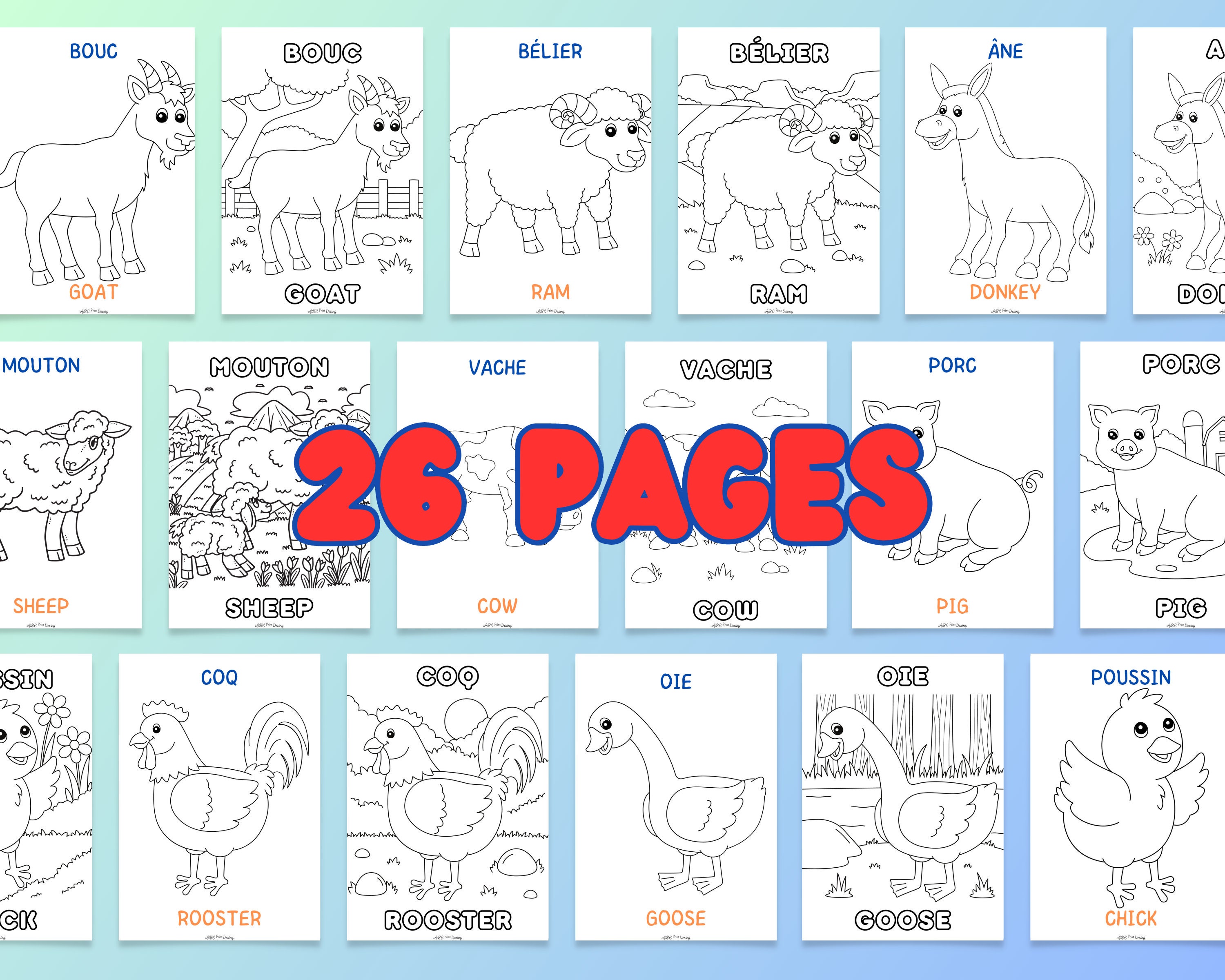 Bilingual Coloring Pages, Learn French and English, Coloring Farm ...