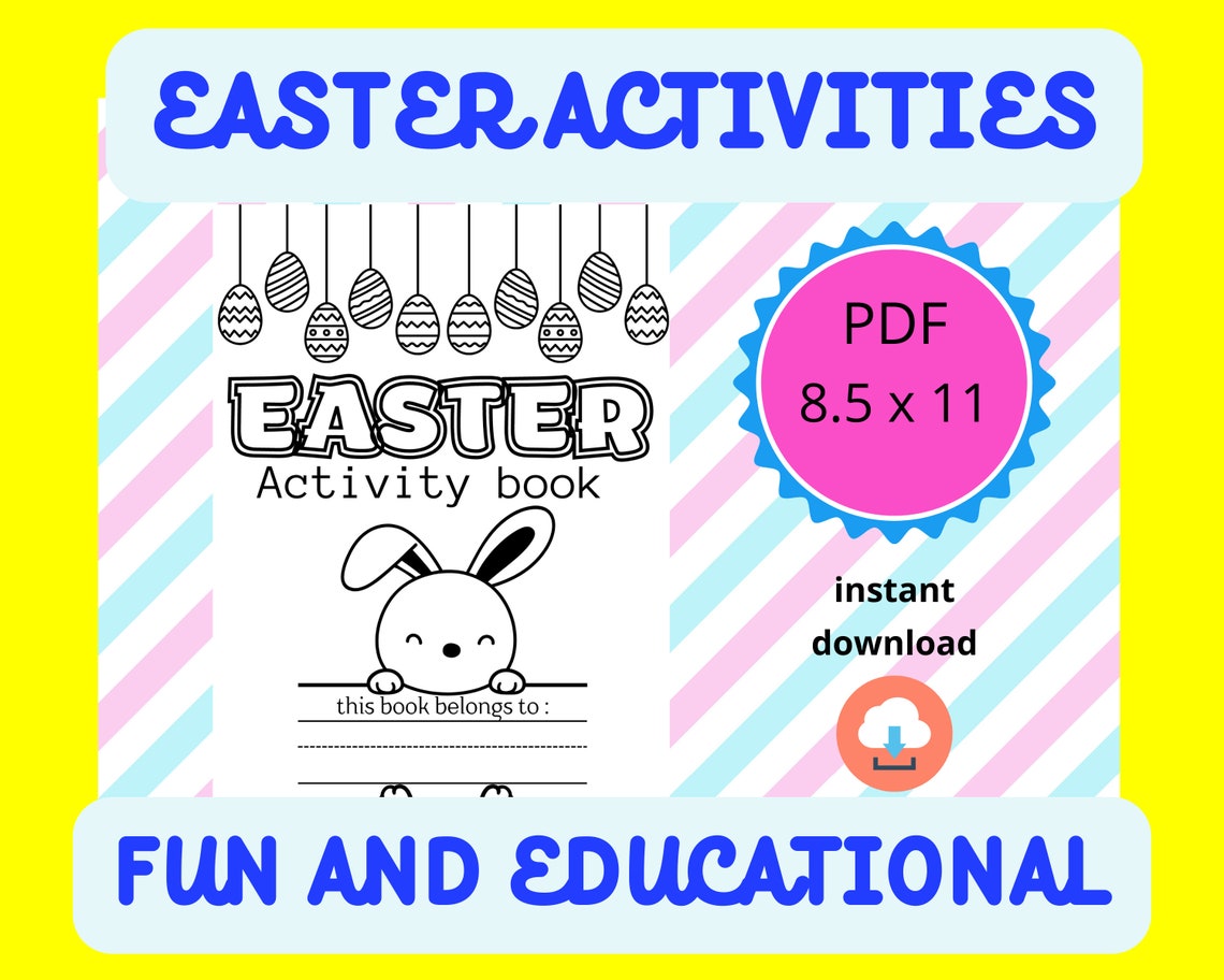 Printable Kids Activity Book, Easter, Coloring Page, Worksheet, Games ...