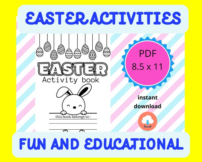 Printable Kids Activity Book, Easter, Coloring Page, Worksheet, Games ...