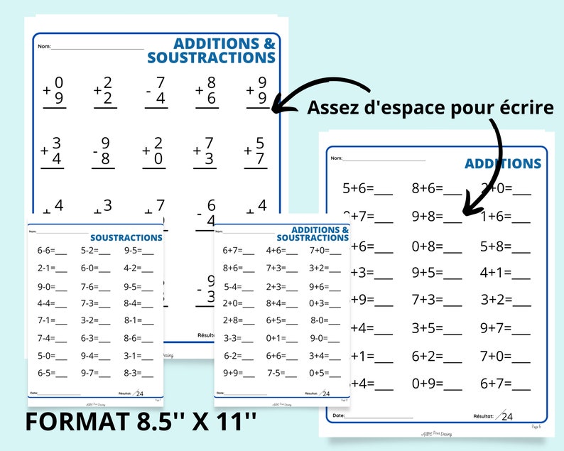 Math Worksheets, Addition, Subtraction, Number 0 to 9, Printable PDF - Etsy
