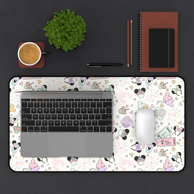 Whimsical Disney-inspired Desk Mat | Pastel Mouse Ears & Snacks | Cute ...