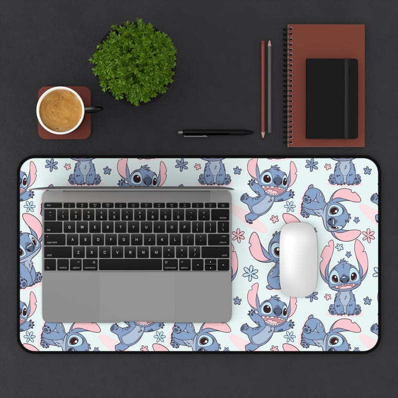 Cute Stitch Desk Mat | Blue Alien Mouse Pad | Kawaii Desk Decor ...