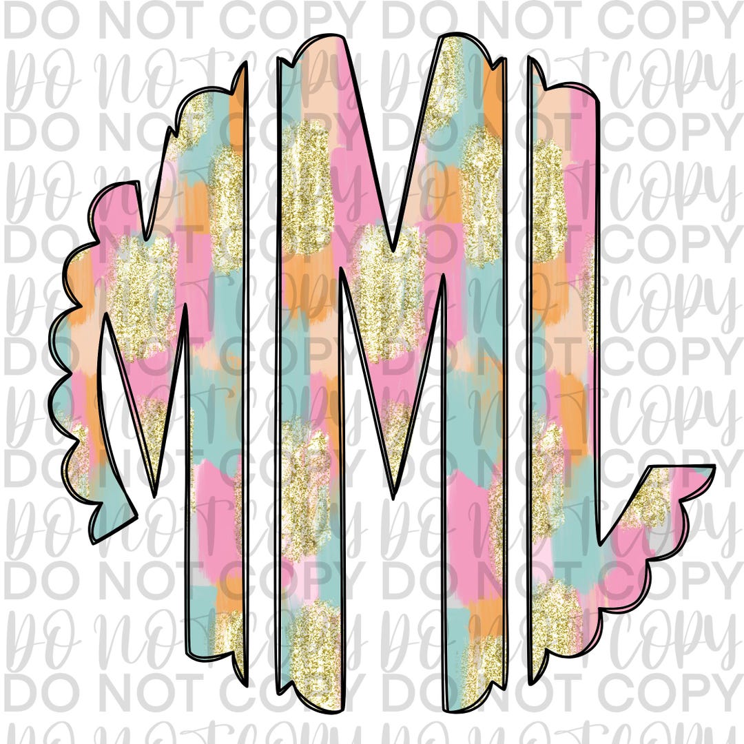 Custom Preppy Brush Stroke Scalloped Monogram Gold Pink Blue Orange - Etsy
