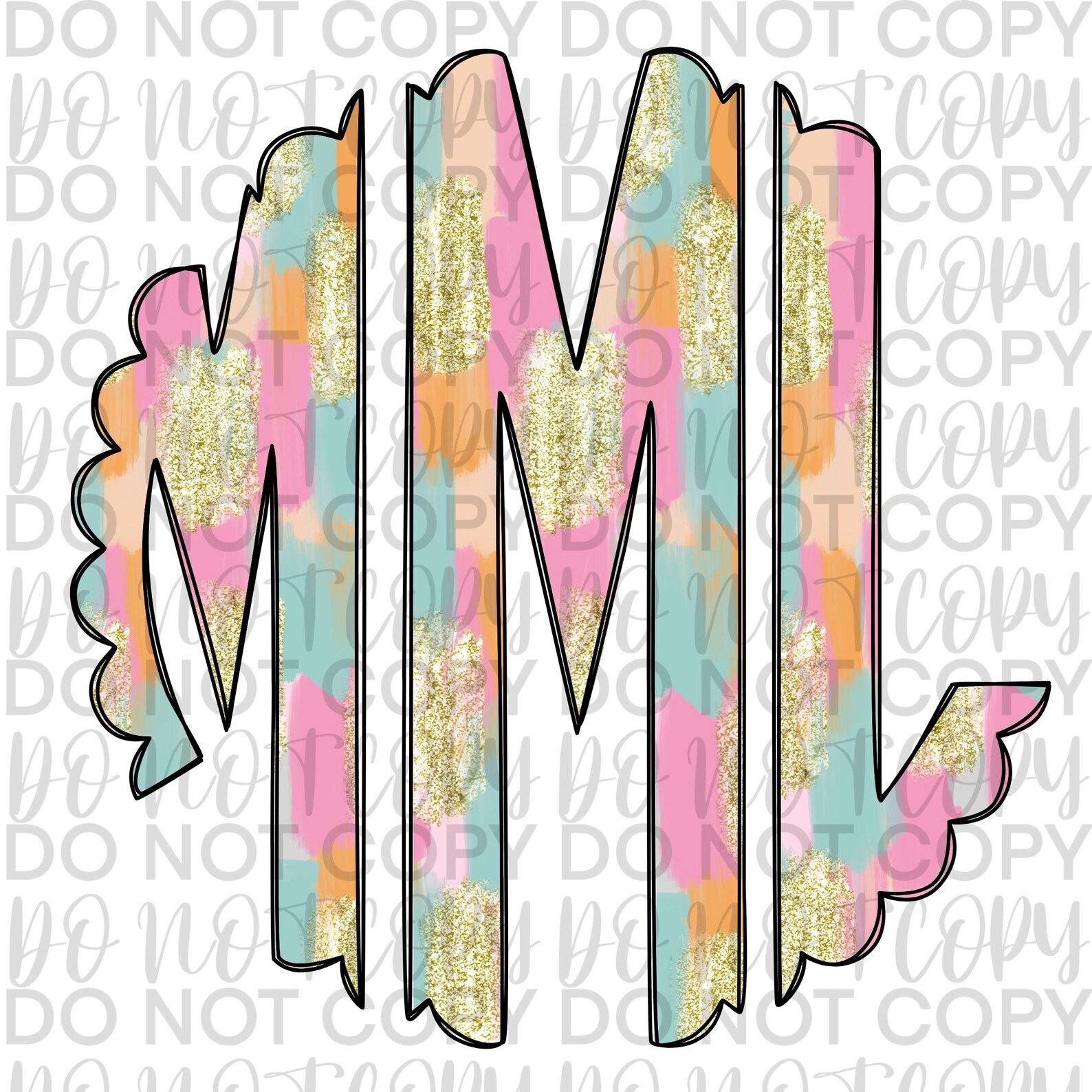 Custom Preppy Brush Stroke Scalloped Monogram Choose Your Pattern - Etsy