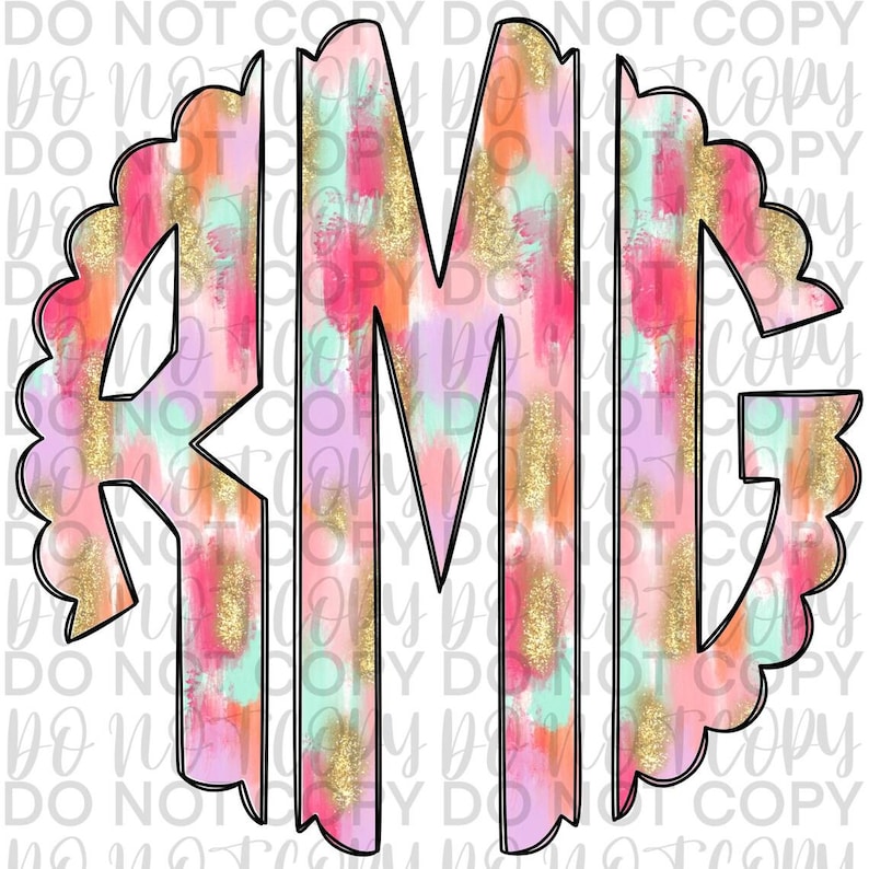 Custom Preppy Brush Stroke Scalloped Monogram Choose Your Pattern - Etsy