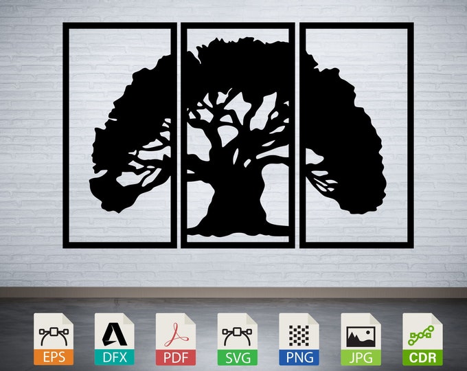 Tree 3 Panels, SVG, DXF, AI Digital Vector Design for Plasma and Laser ...