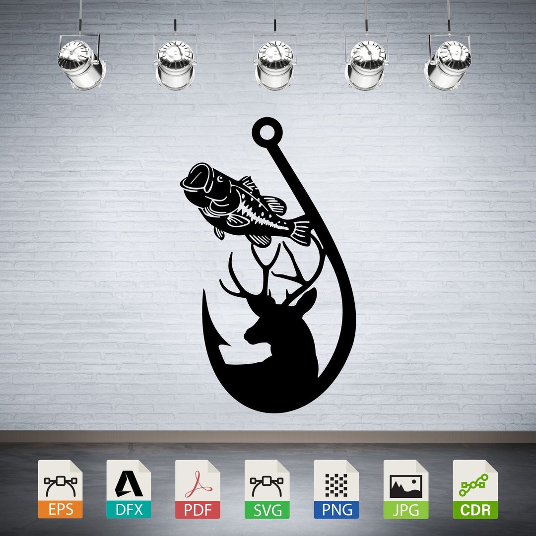 Deer and Fish Hook SVG: Hunting Fishing Vector Files (digital Download ...