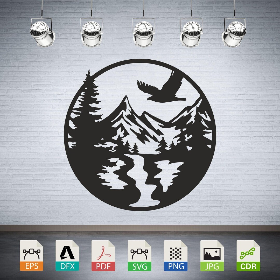 Mountain Nature Eagle Svg, Mountain Landscape Dxf, Download Digital ...