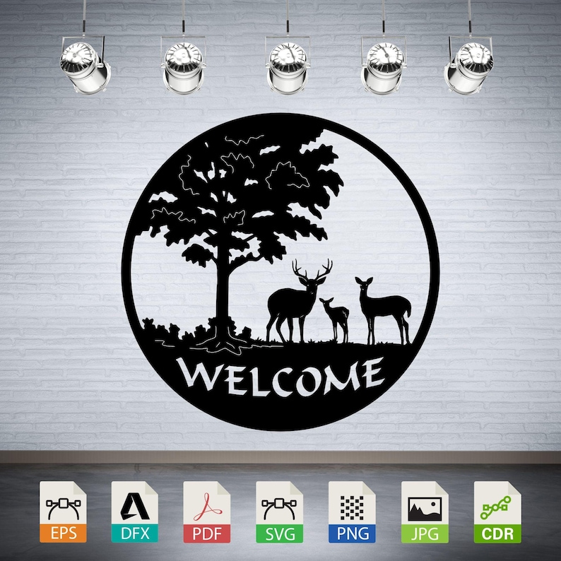 Deer Scene Welcome Svg, Welcome Sign Dxf, Download Digital Vector Files ...