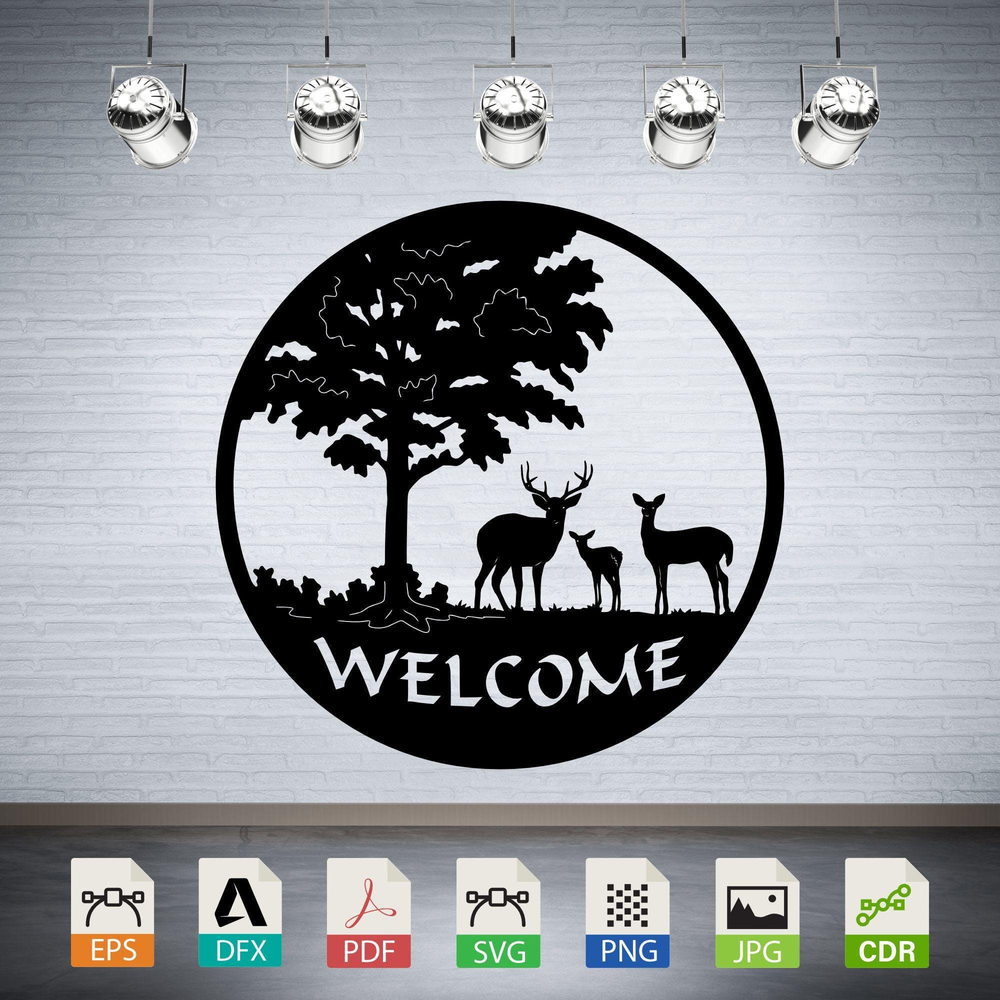 Deer Scene Welcome Sign: Laser Cut Vector Files (SVG, DXF, PDF) - Etsy