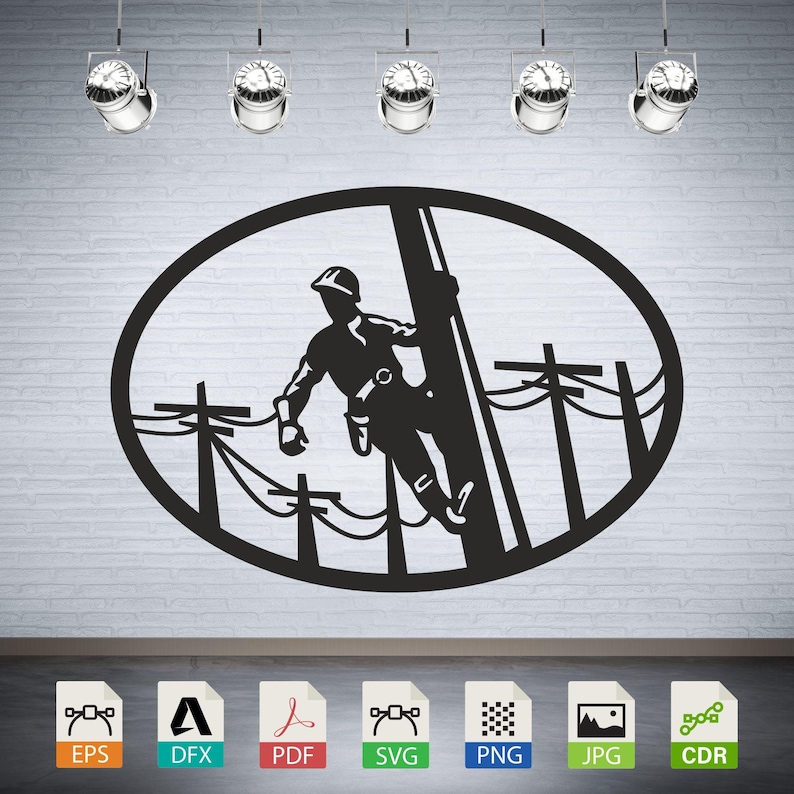Lineman Sign Svg, Lineman Worker Dxf, Download Digital Vector Files for ...