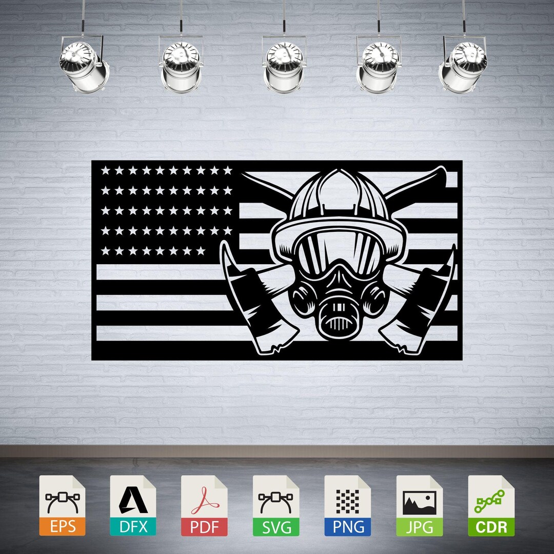 Firefighter Panel Svg, US Firefighter Flag Dxf, Download Digital Vector ...