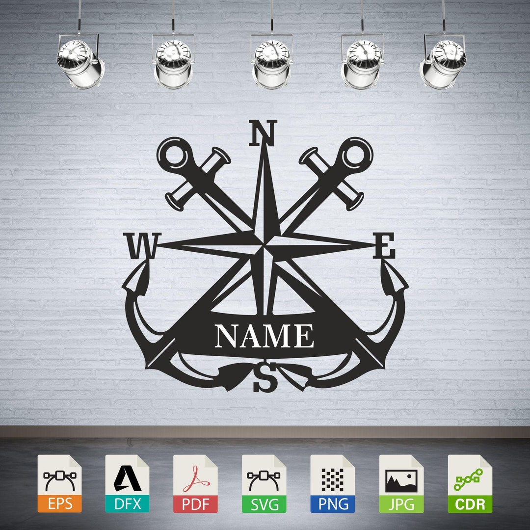Anchor and Compass Svg, Nautical Compass Dxf, Download Digital Vector ...