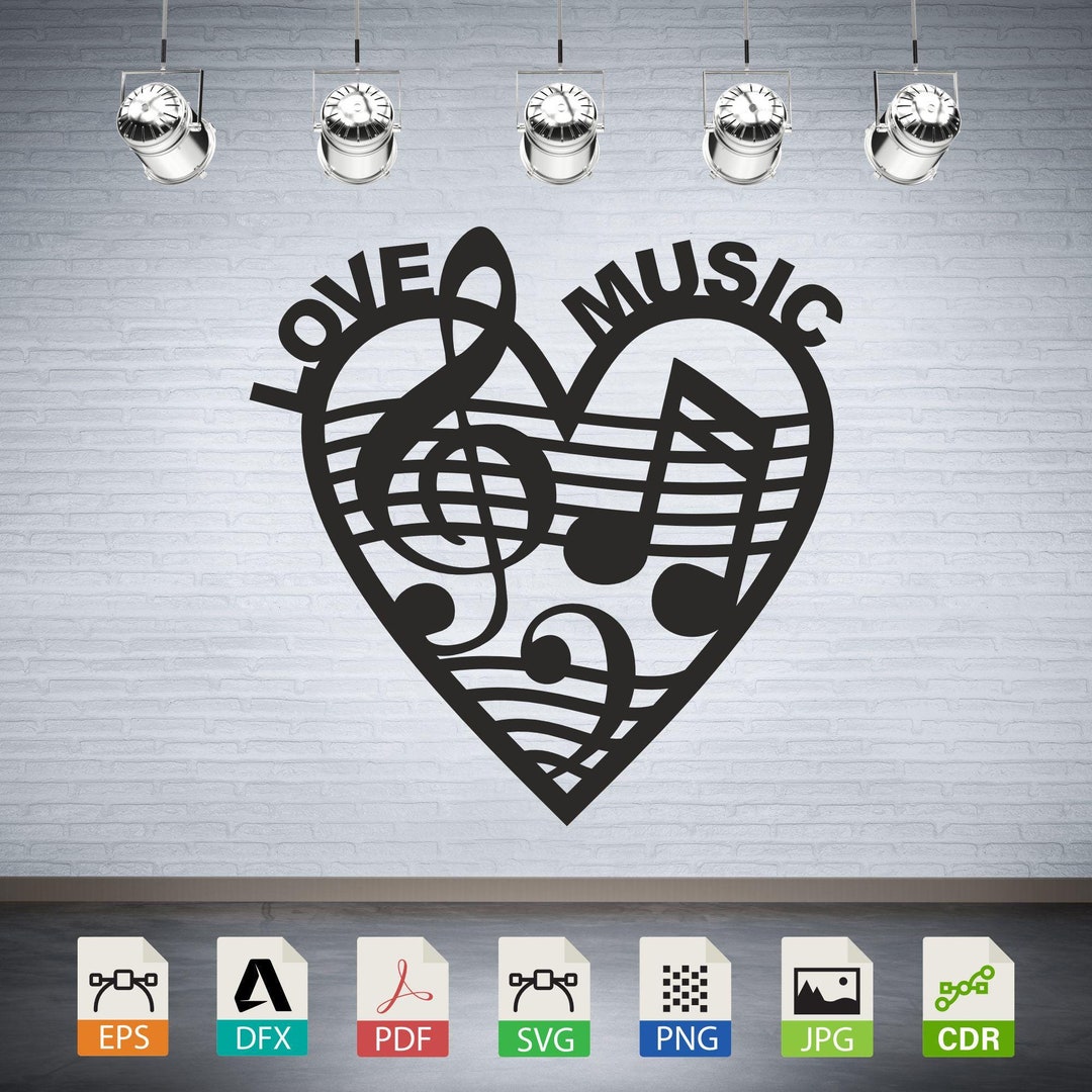 I Love Music Svg, Music Heart Note Dxf, Download Digital Vector Files ...