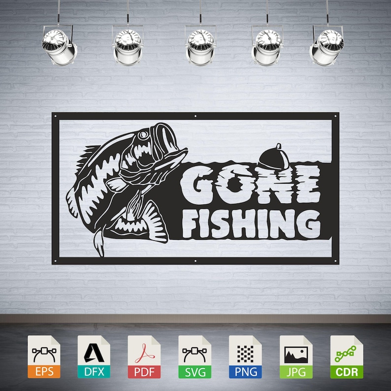 Gone Fishing Bass Sign Svg, Fishing Lover Dxf, Download Digital Vector ...