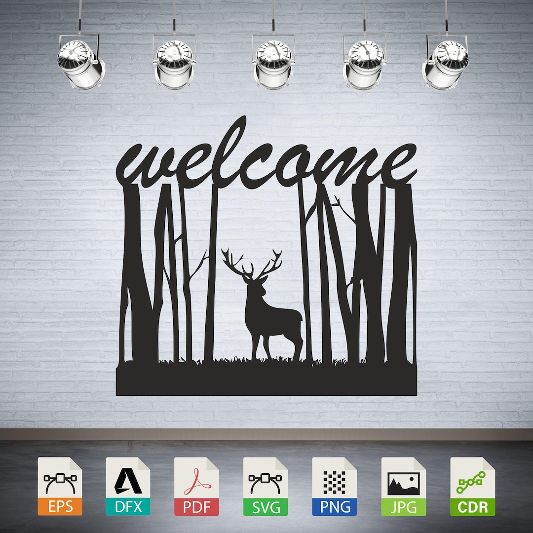 Welcome Deer Svg, Welcome Sign Dxf, Download Digital Vector Files for ...