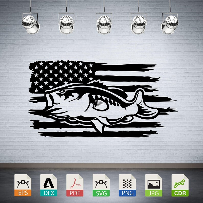 Patriotic Bass SVG, American Flag Fishing DXF, Laser Cut CNC Vector - Etsy