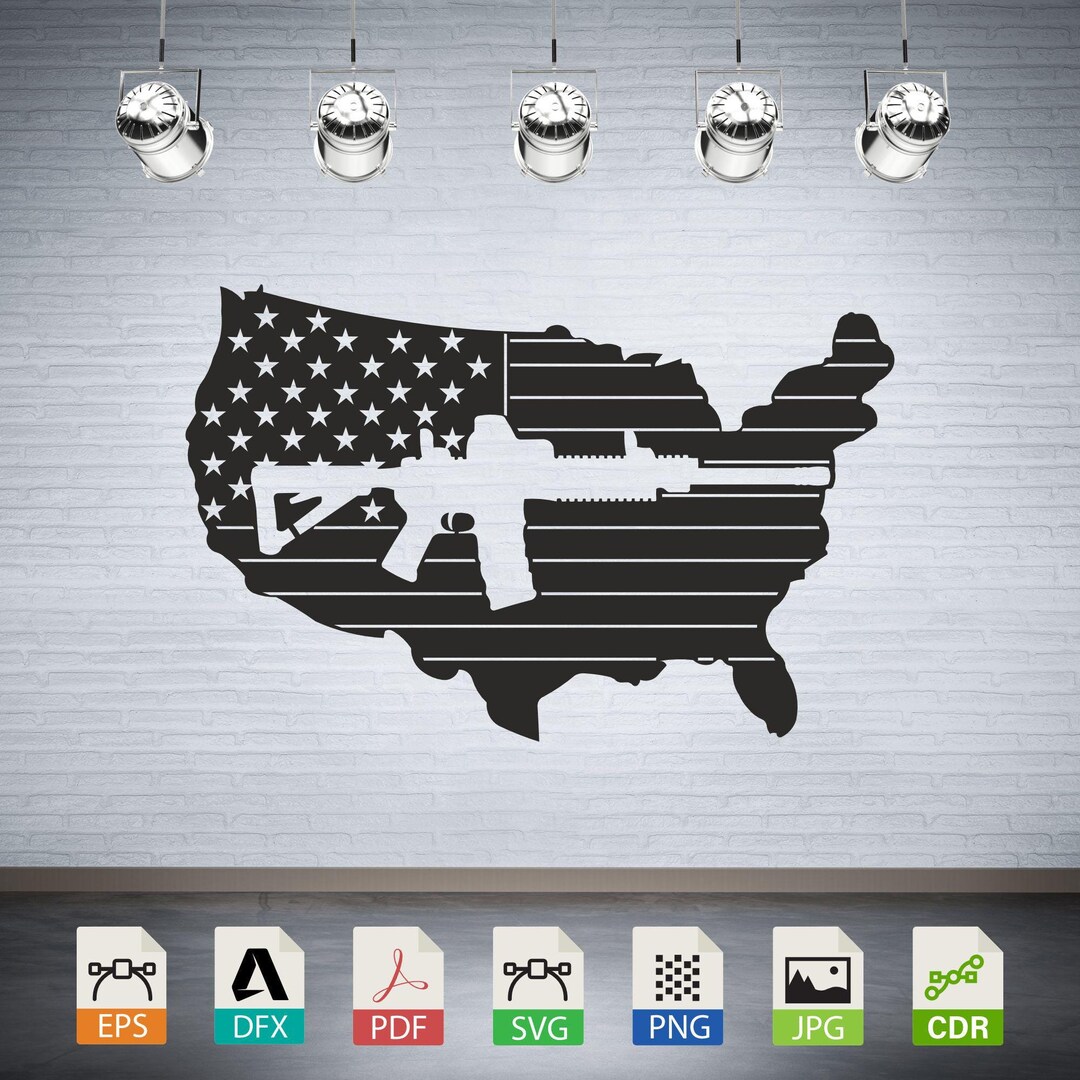 US Flag Gun Svg, American Flag With AR-15 Dxf, Download Digital Vector ...