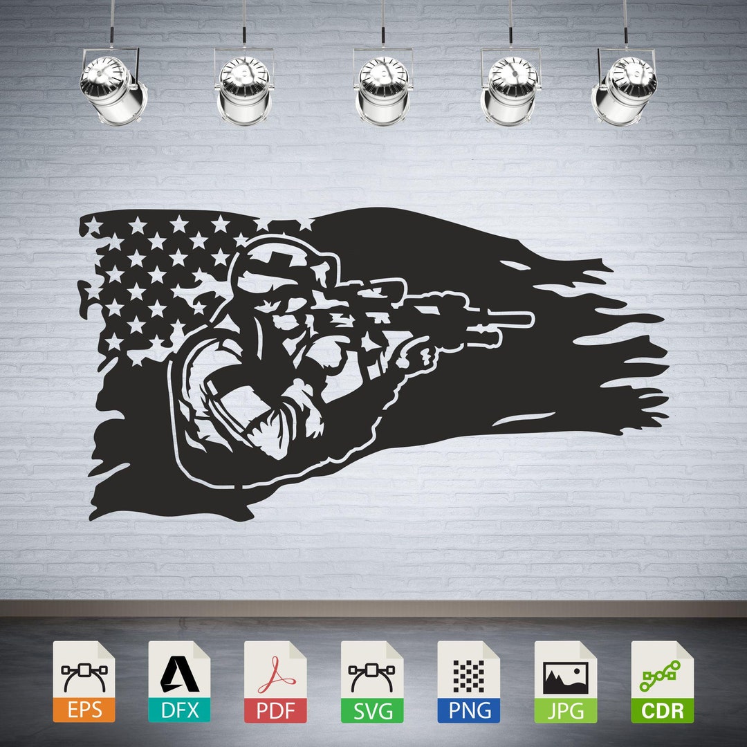 USA Flag Soldier Military Svg, American Commando Dxf, Download Digital ...
