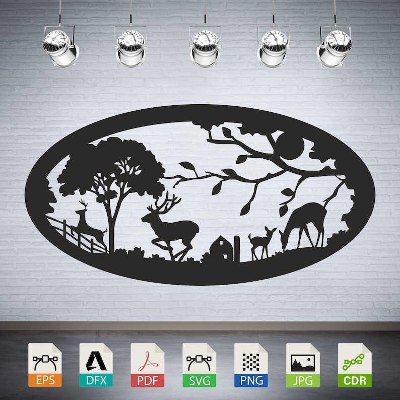 Forest Deer Scene Svg, Nature Wall Decor Dxf, Download Digital Vector ...