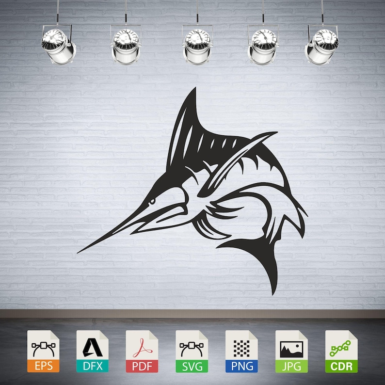 Marlin Fish Svg, Marlin Swordfish Dxf, Download Digital Vector Files ...