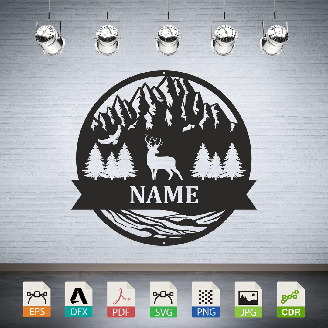 Deer Monogram Svg, Deer Mountain Sign Dxf, Download Digital Vector ...