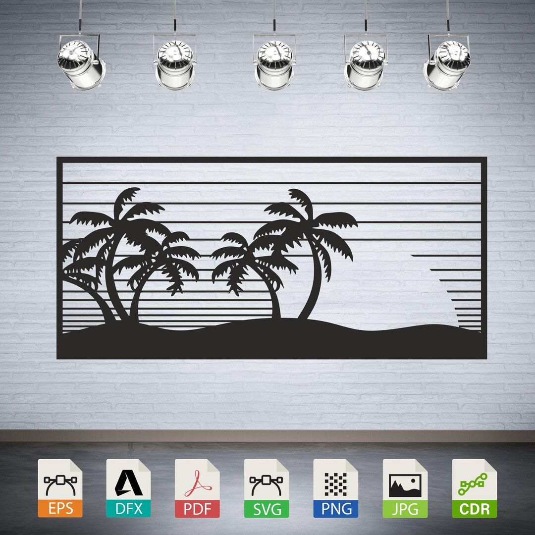 Palm Tree Sunset SVG DXF: Laser Cut CNC Vector Files - Etsy