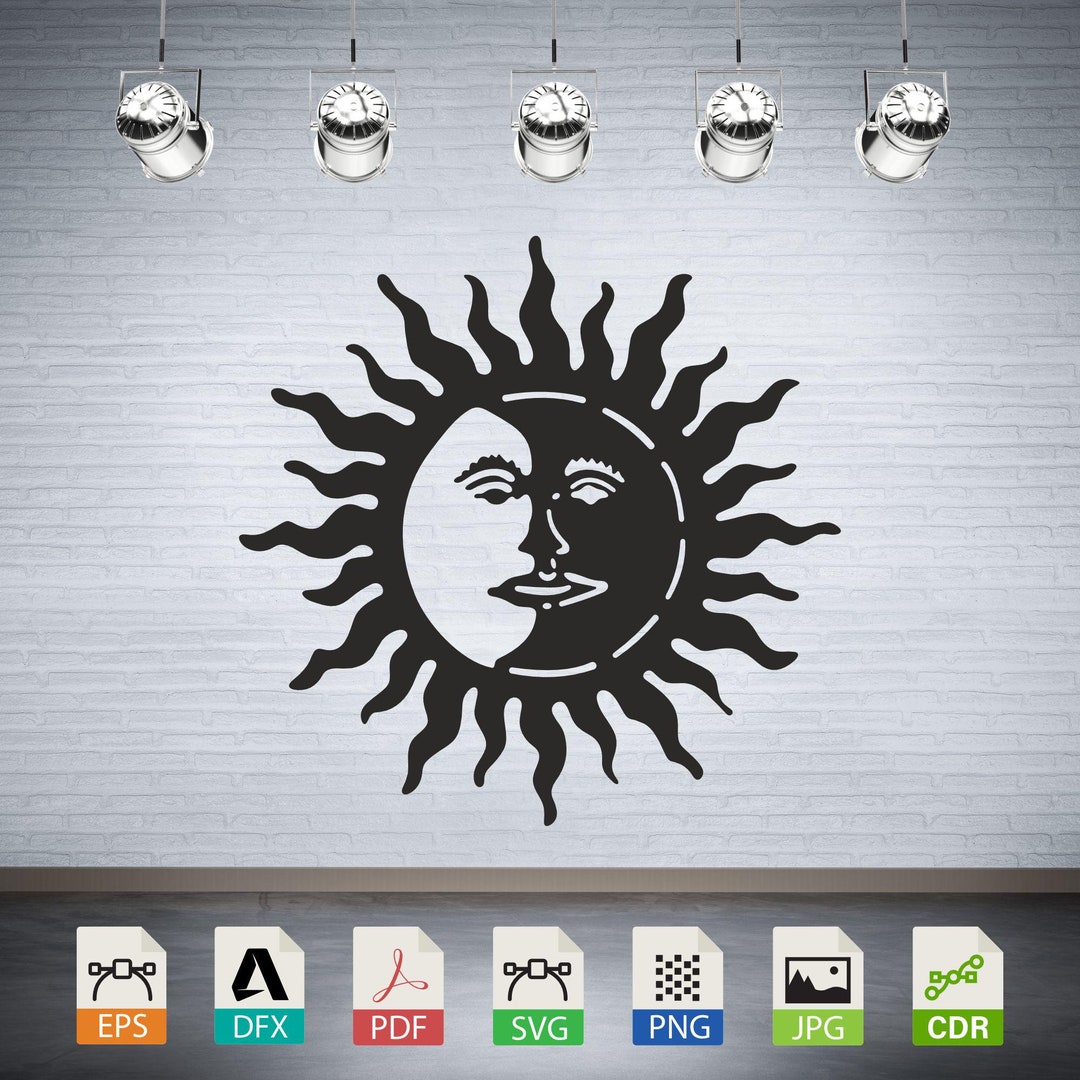 Sun and Moon Sign Svg, Beautiful Sun Decor Dxf, Download Digital Vector ...