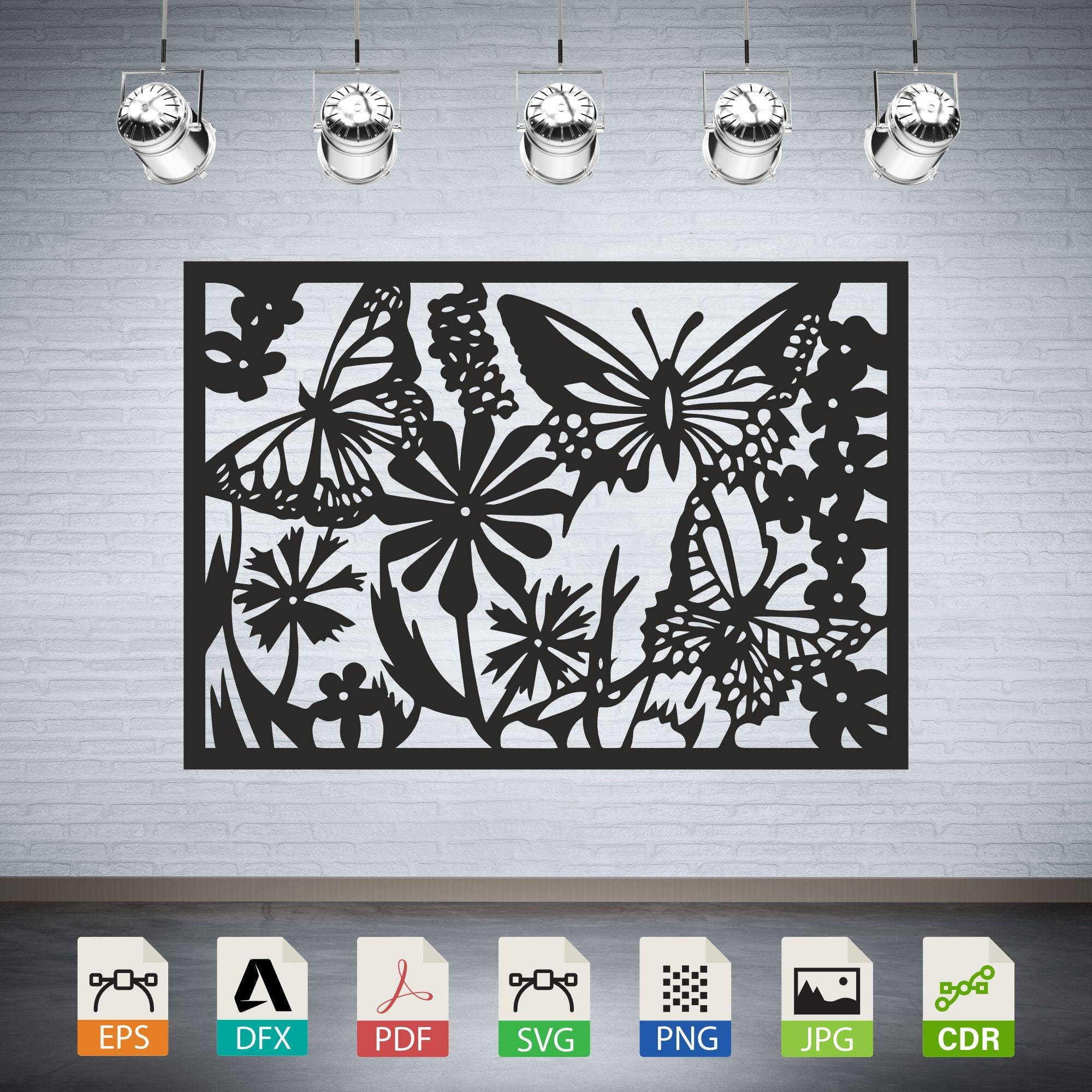 Butterfly Wall Panel Svg, Butterfly With Flowers Dxf, Download Digital ...