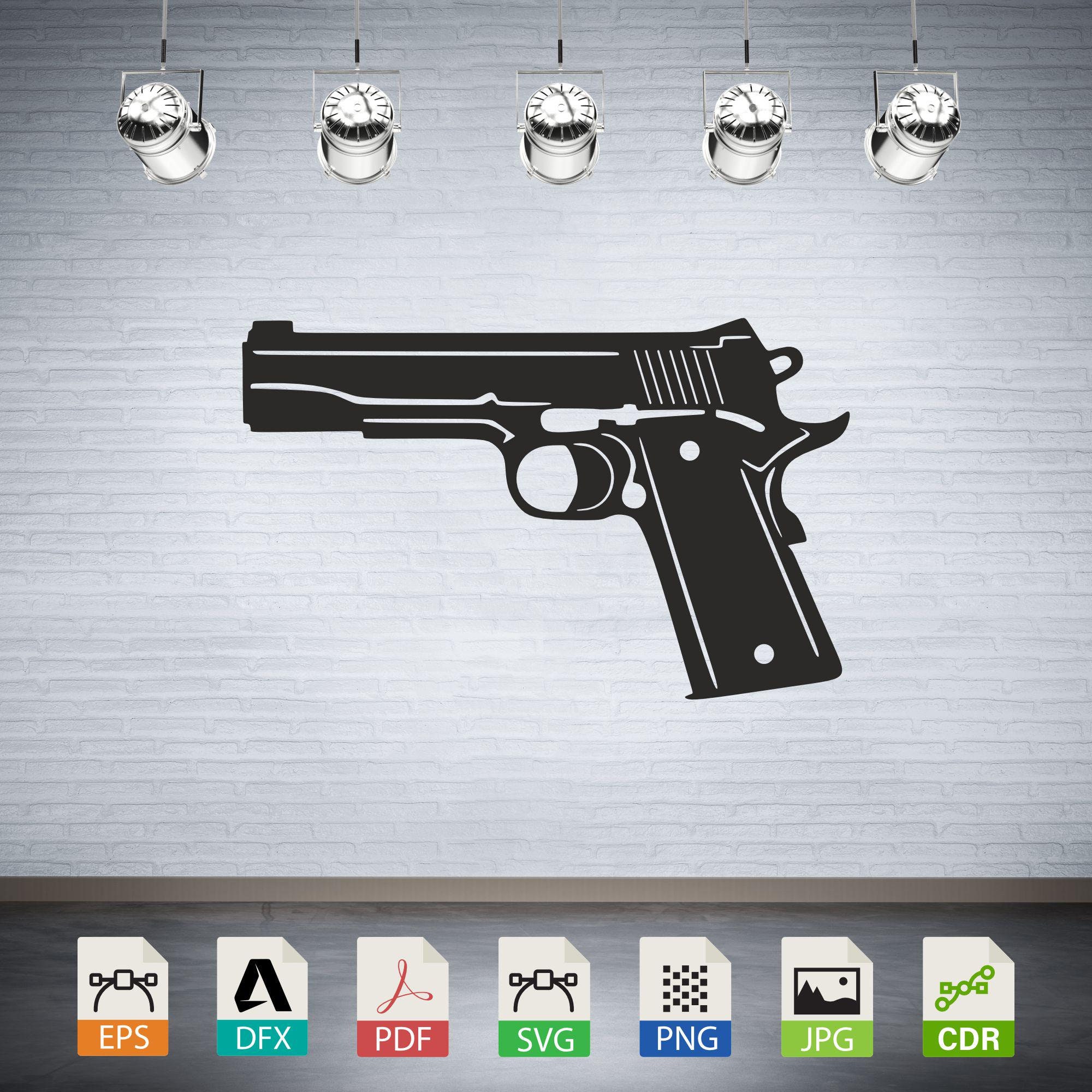 Hand Gun Svg, Pistol Gun Military Dxf, Download Digital Vector Files ...