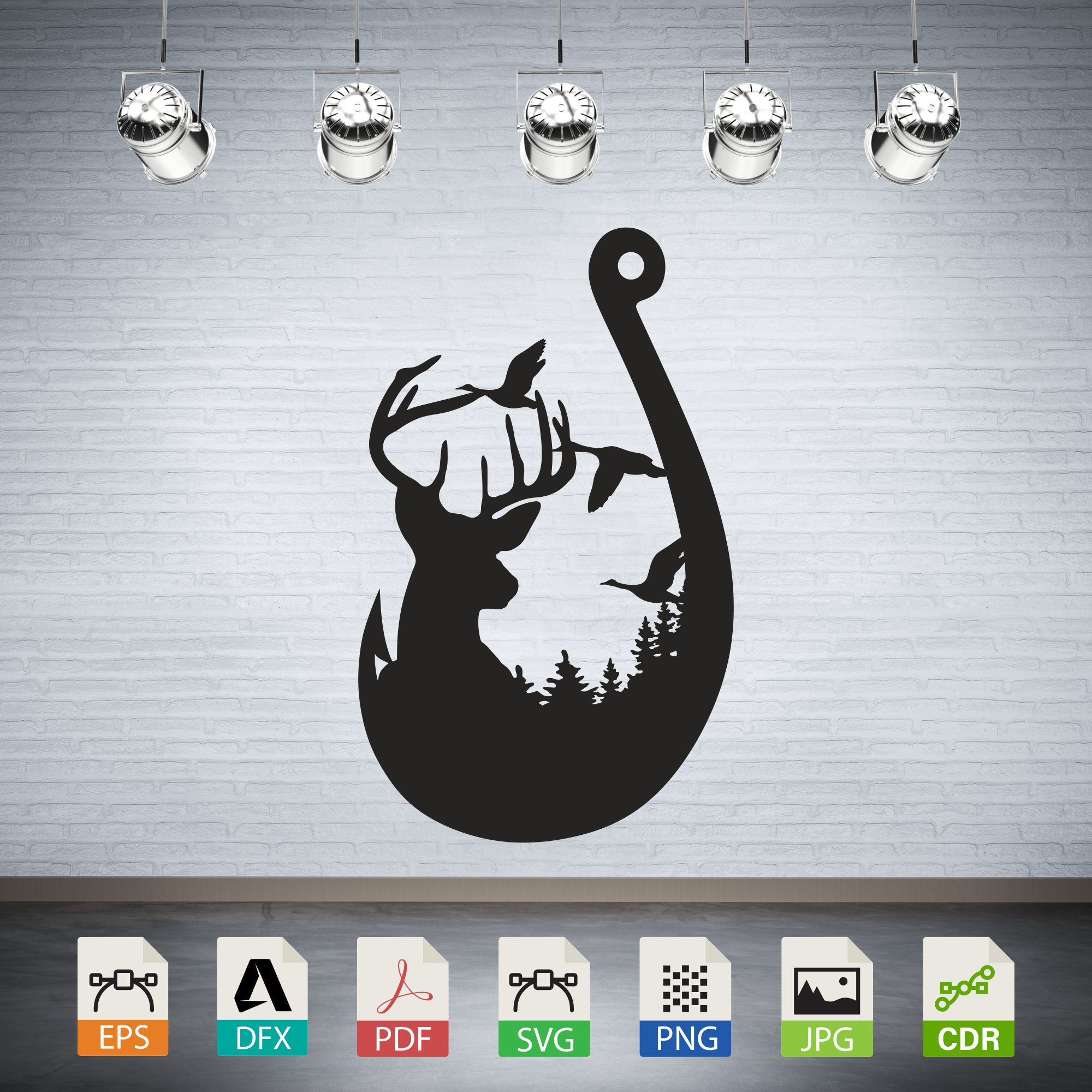 Deer and Duck Svg, Fishing Hook DXF, Download Digital Vector Files for ...
