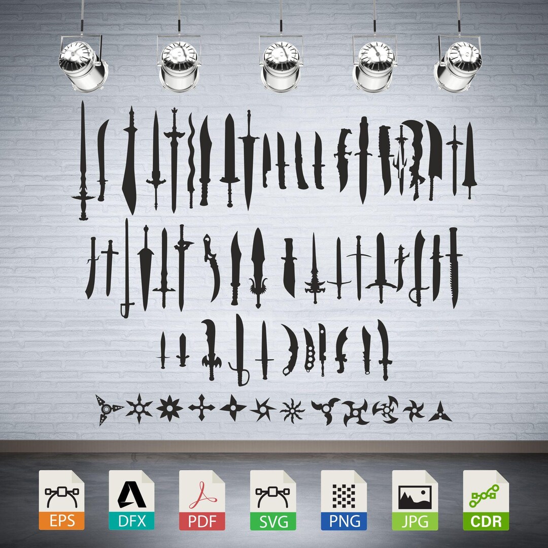 Sword Knife Weapon Svg, A Set of Swords Dxf, Download Digital Vector ...