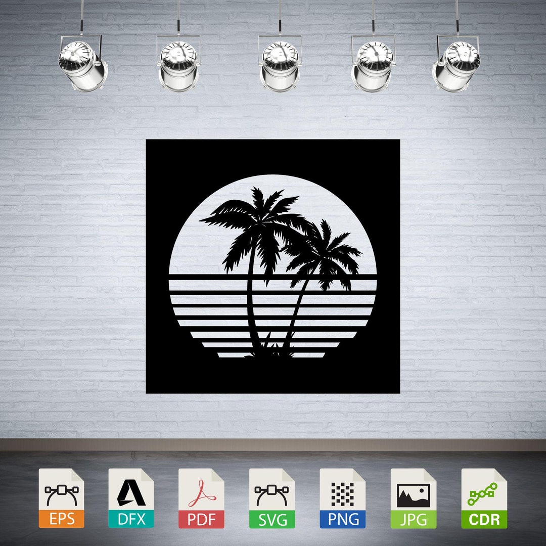 Palm Tree Svg, Sunset With Palm Trees Dxf, Download Digital Vector ...