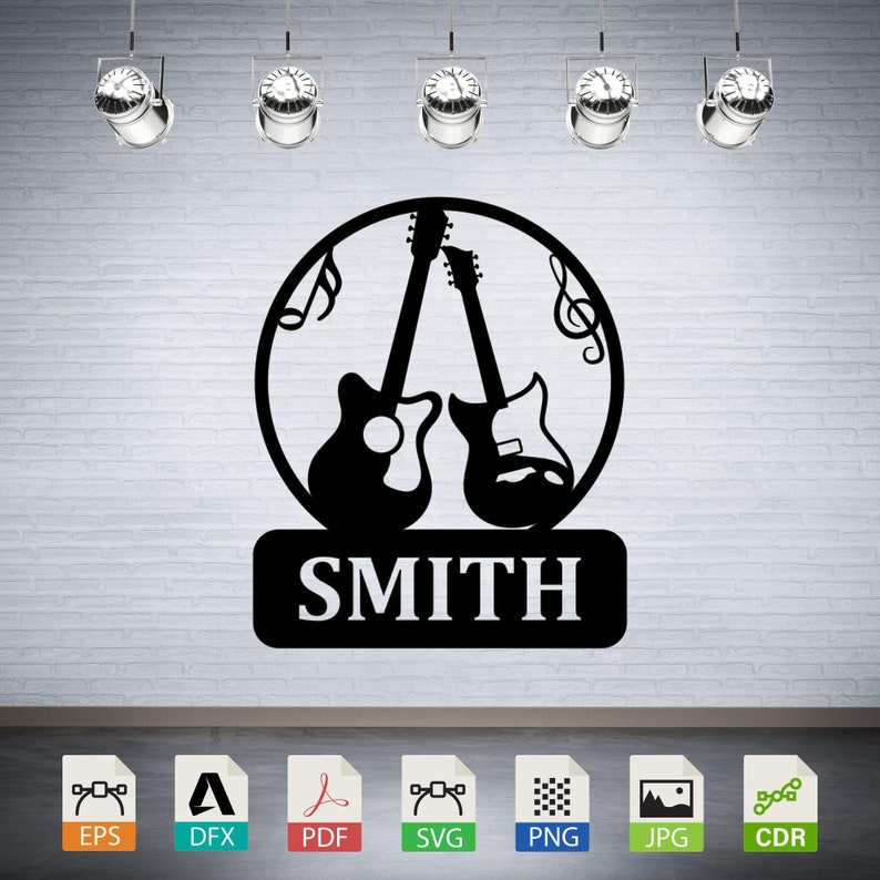 Guitar Metal Sign Svg, Guitar Monogram Dxf, Download Digital Vector ...