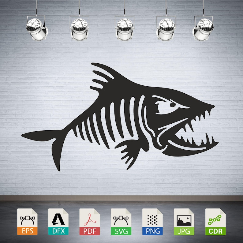 Skeleton Fish Svg, Angry Piranha Fish Dxf, Download Digital Vector ...