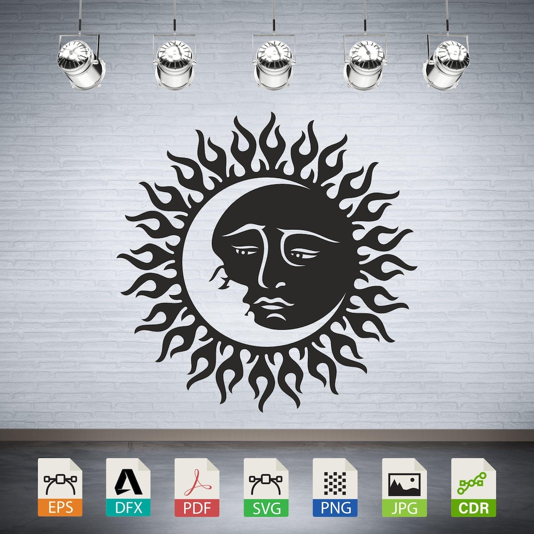 Sun and Moon Wall Art Svg, Sun and Moon Sign Dxf, Download Digital ...
