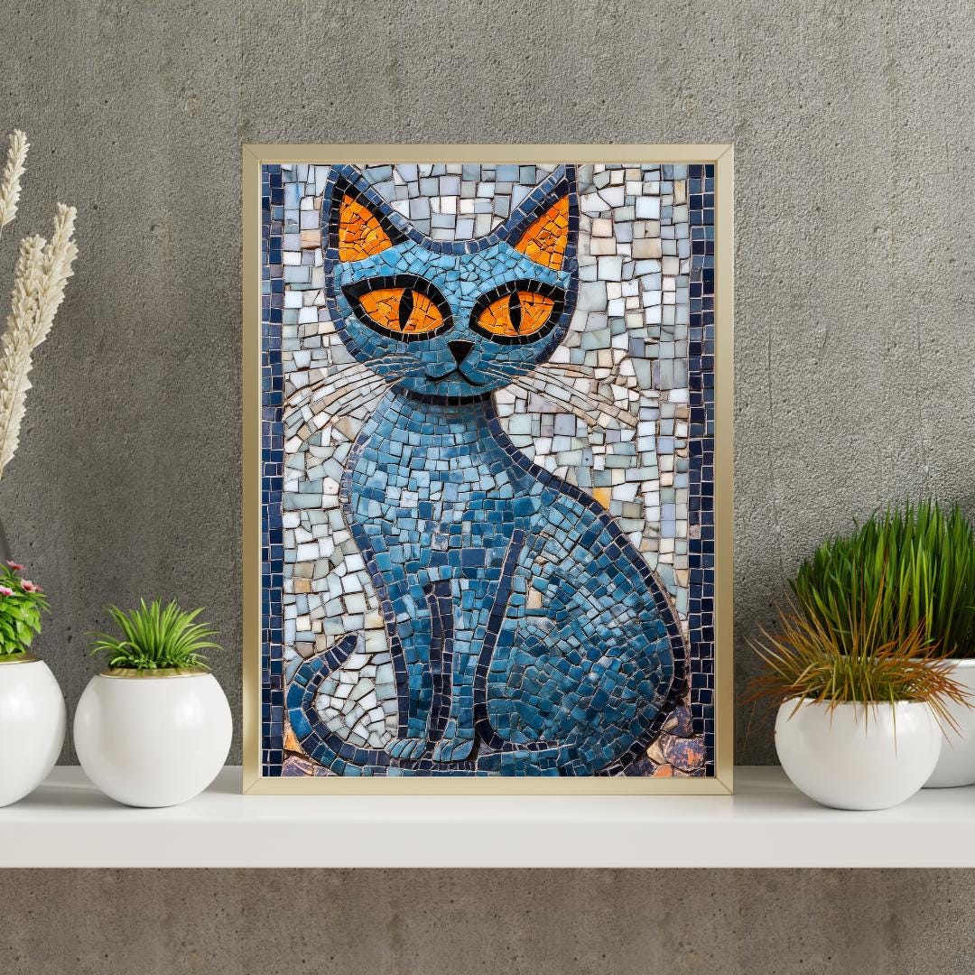 Ancient Roman Mosaic Cat Poster – Unique Wall Art Inspired by Algerian ...