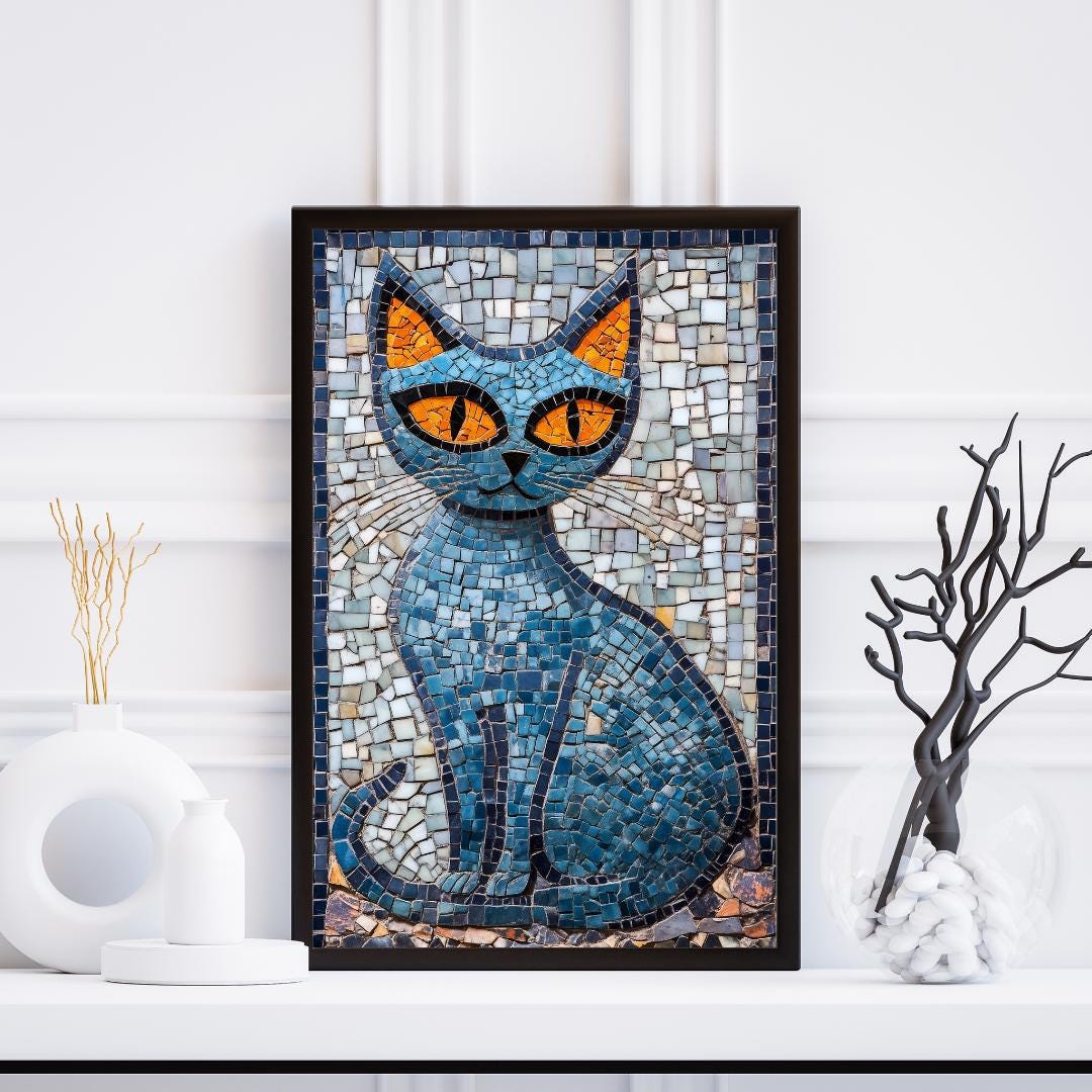 Ancient Roman Mosaic Cat Poster – Unique Wall Art Inspired by Algerian ...