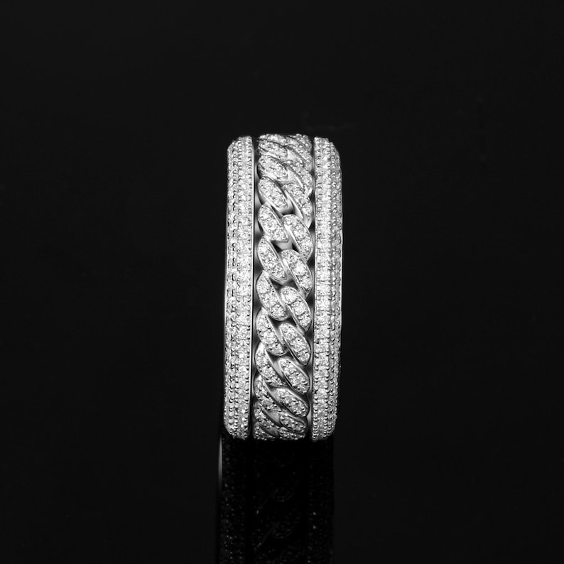VVS Moissanite Diamond Iced Out Rotable Cuban Link Ring| Silver S925 ...