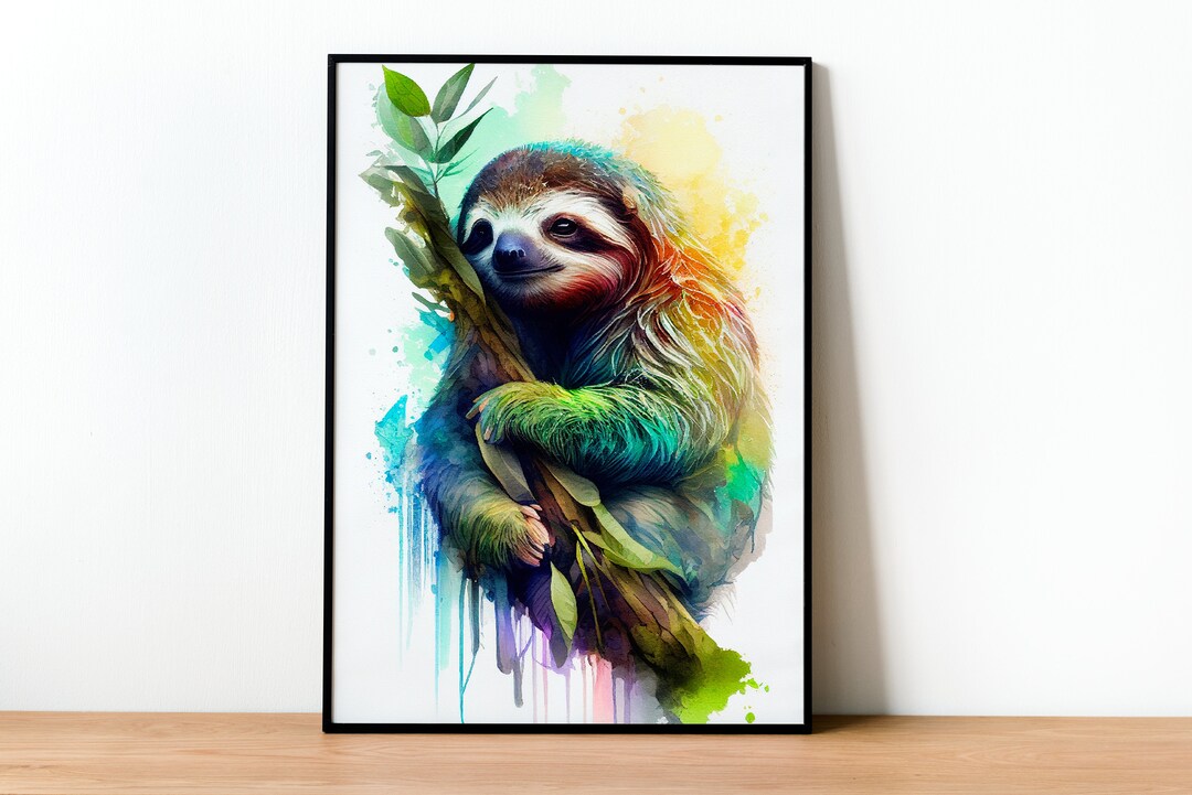 Adorable Watercolor Baby Sloth Printable Wall Hanging Animal Digital ...