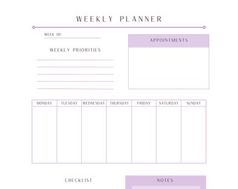 Cute Purple Digital Planner, Printable Daily and Weekly Planner, Purple ...
