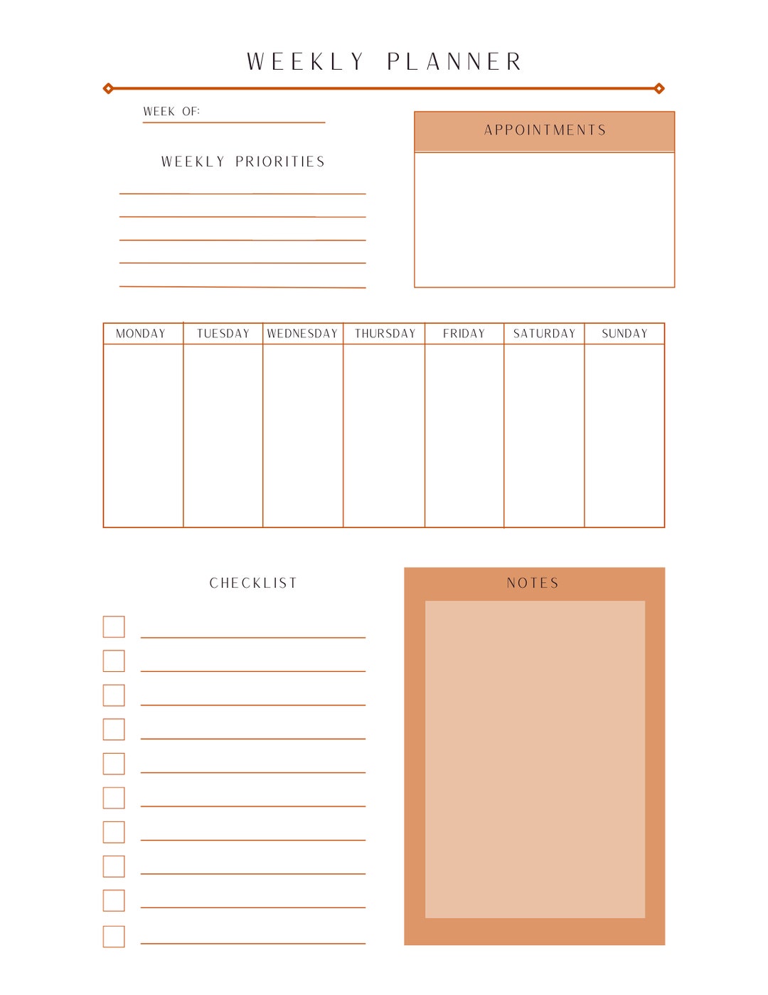 Weekly Planner Digital and Printable Flannel Orange - Etsy