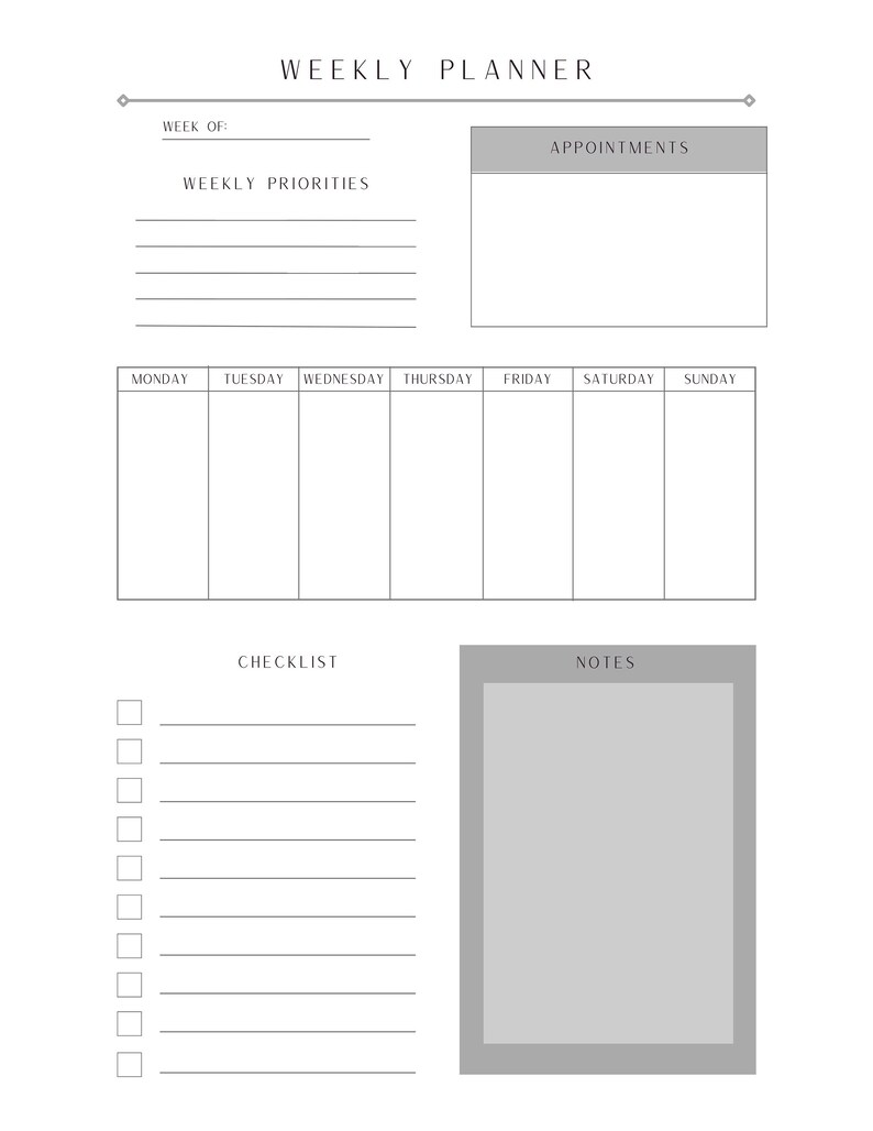 Weekly Planner Digital and Printable | Grayscale - Etsy