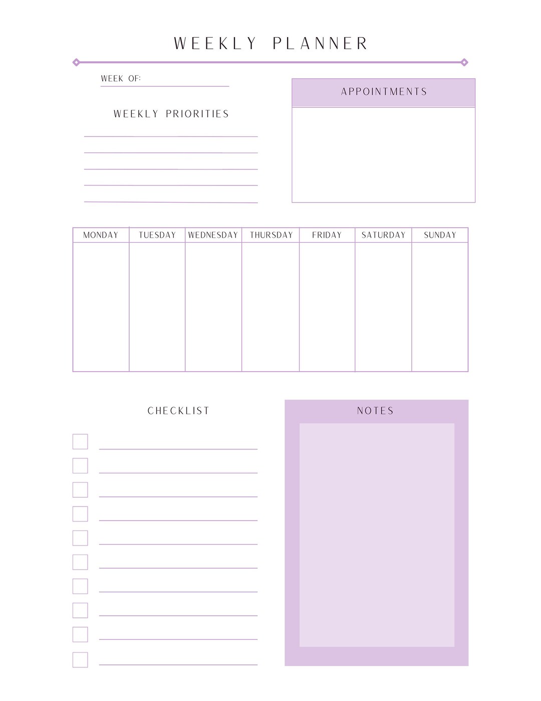 Weekly Planner Digital and Printable | Lavender - Etsy