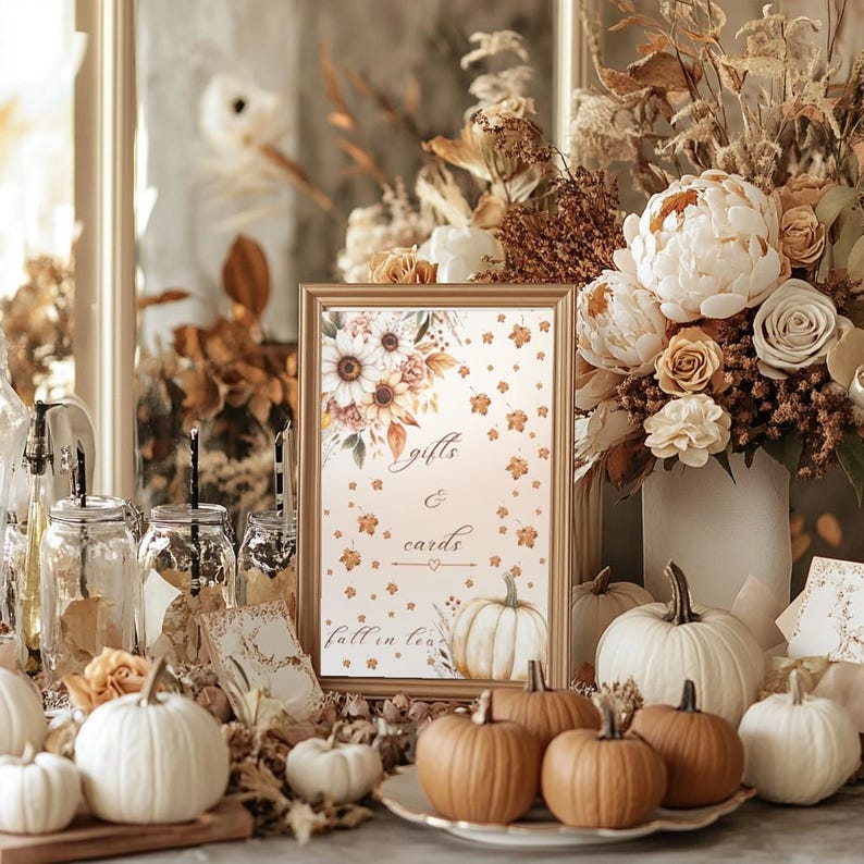 Fall in Love Bridal Shower Gifts & Cards Table Sign Template | Editable ...