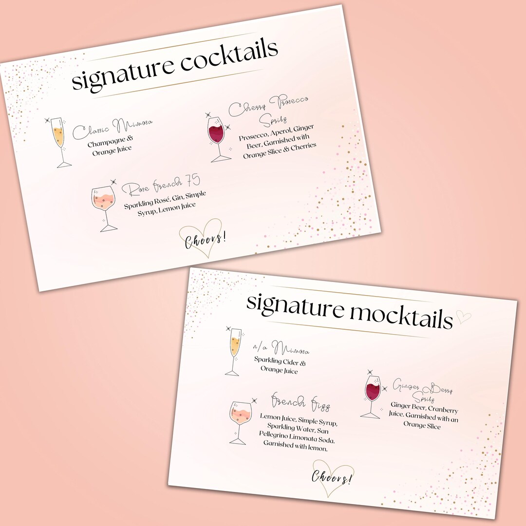 Bridal Shower- Signature Cocktail and Mocktail Menu Template- Instant ...