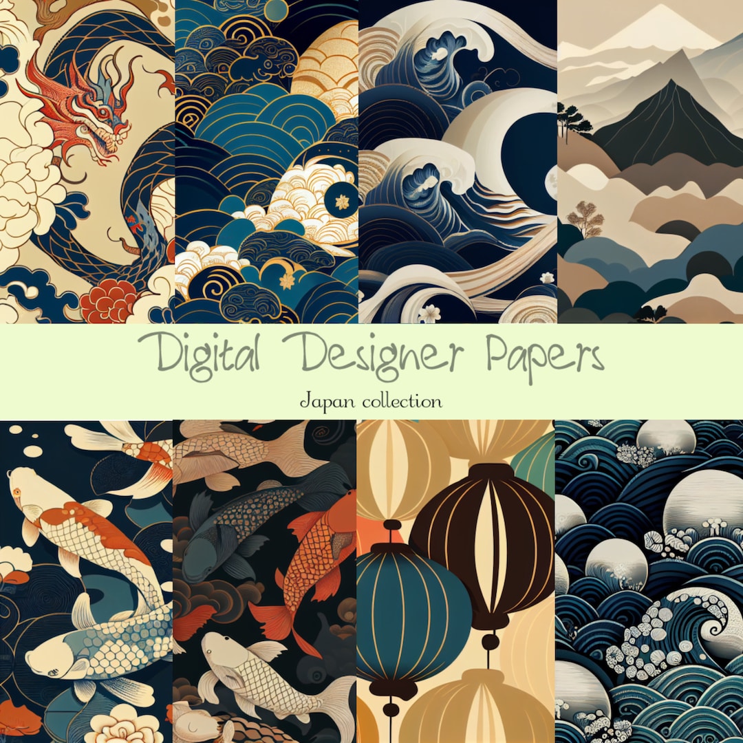 Japanese Culture Themed Digital Paper Set - Printable Background - 8 ...