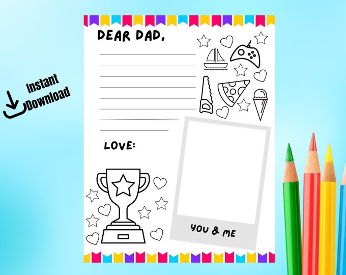 Letter to My Dad Coloring Fill in the Blank Sheet for Kids Instant ...